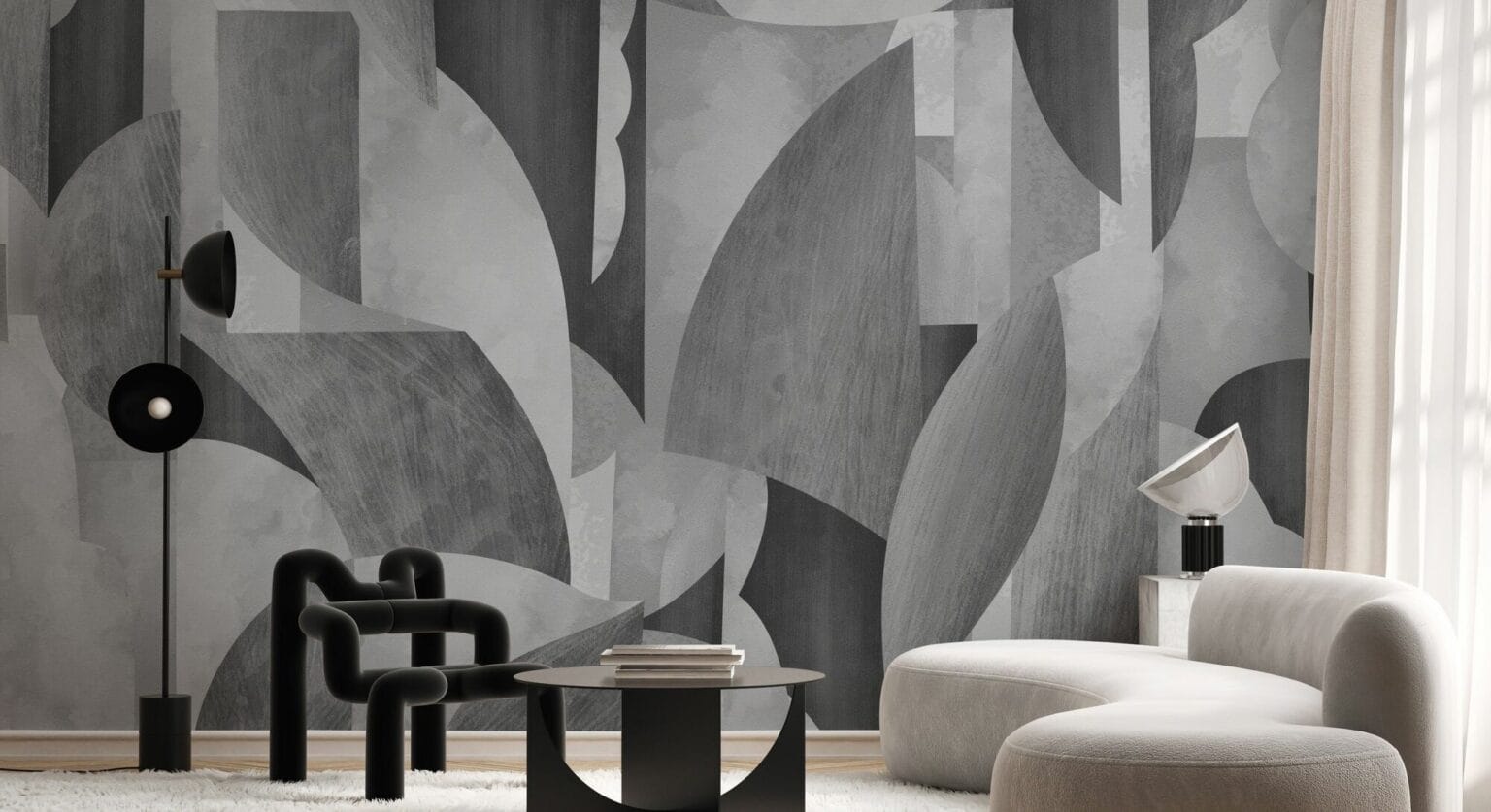 Abstract Forms Black & White Mural | MIAMI ART WALLPAPER